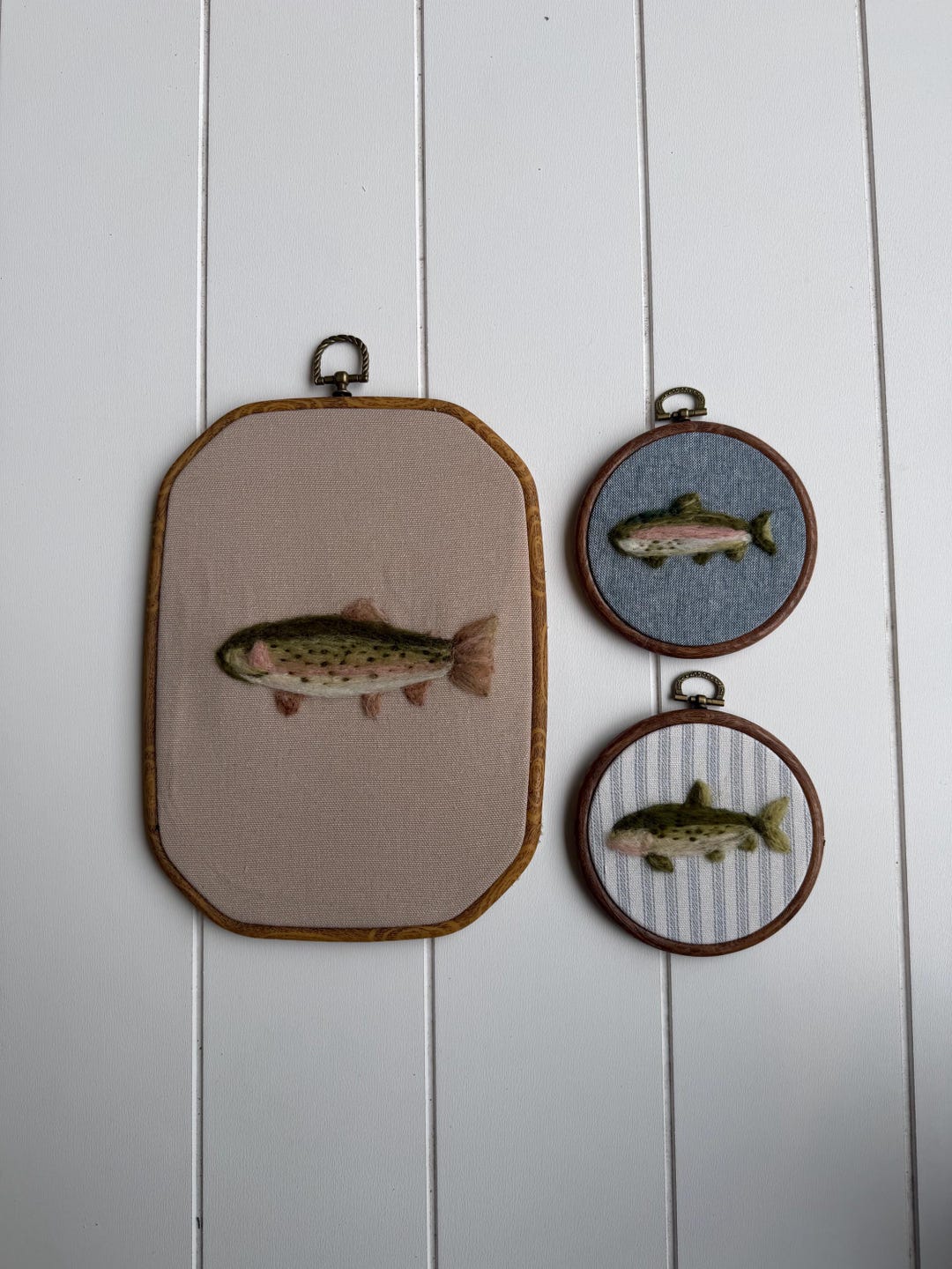 Needle Felted Trout Wall Art, Handmade Fish Embroidery Hoop, Rustic ...
