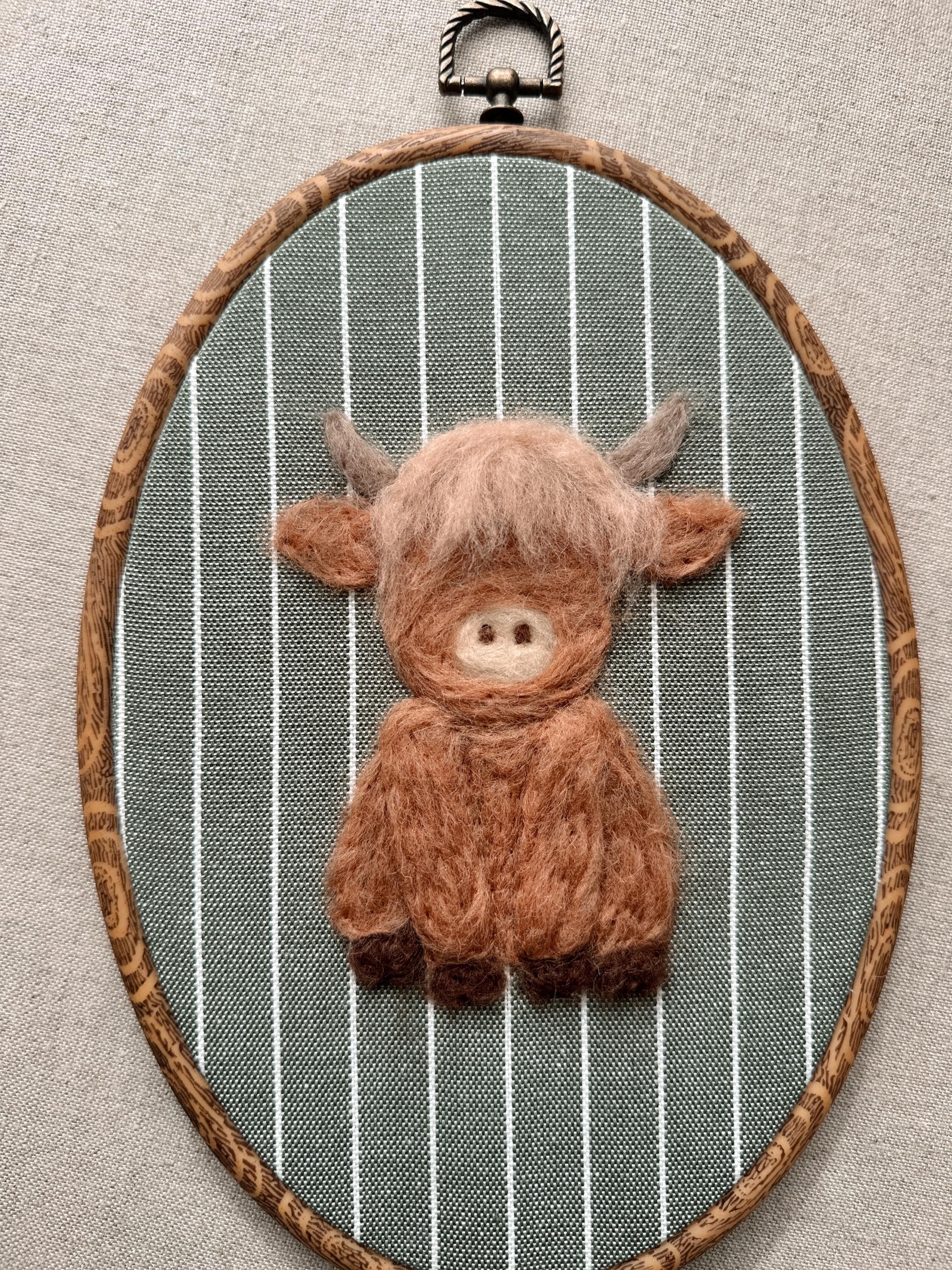 Needle Felted Highland Cow Wall Art – Handmade Wool Animal Hoop Decor ...