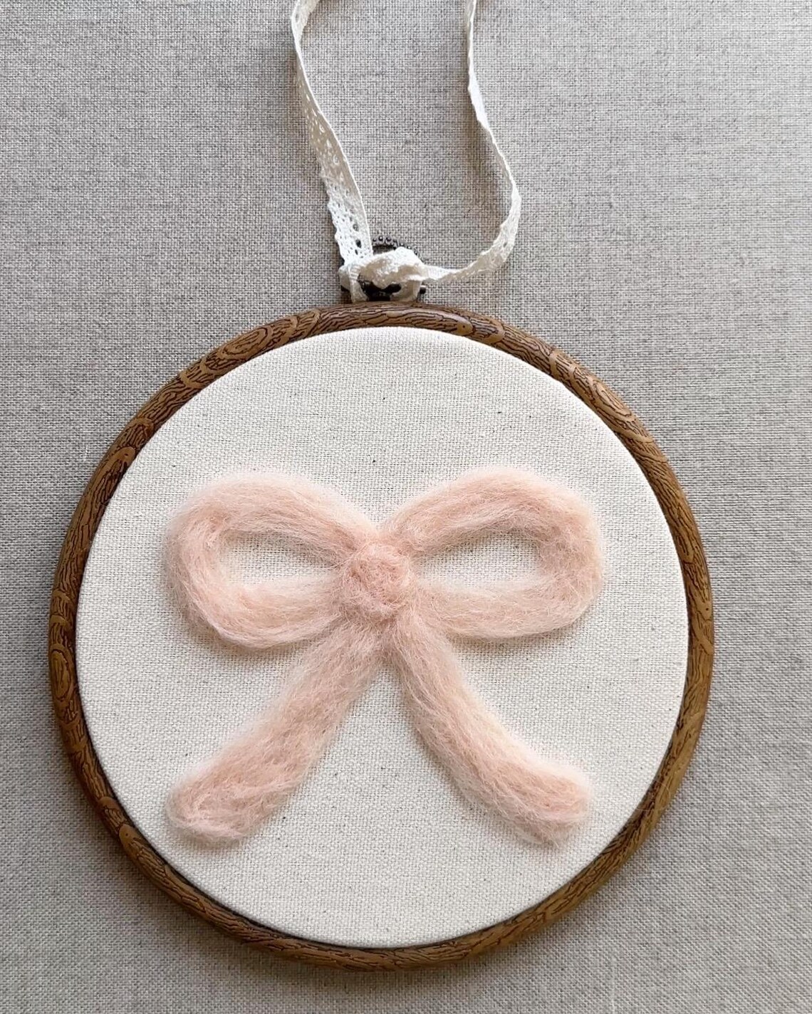 Needle Felt Bow Wall Art – Pink Bow Hoop for Nursery – Handmade Baby ...