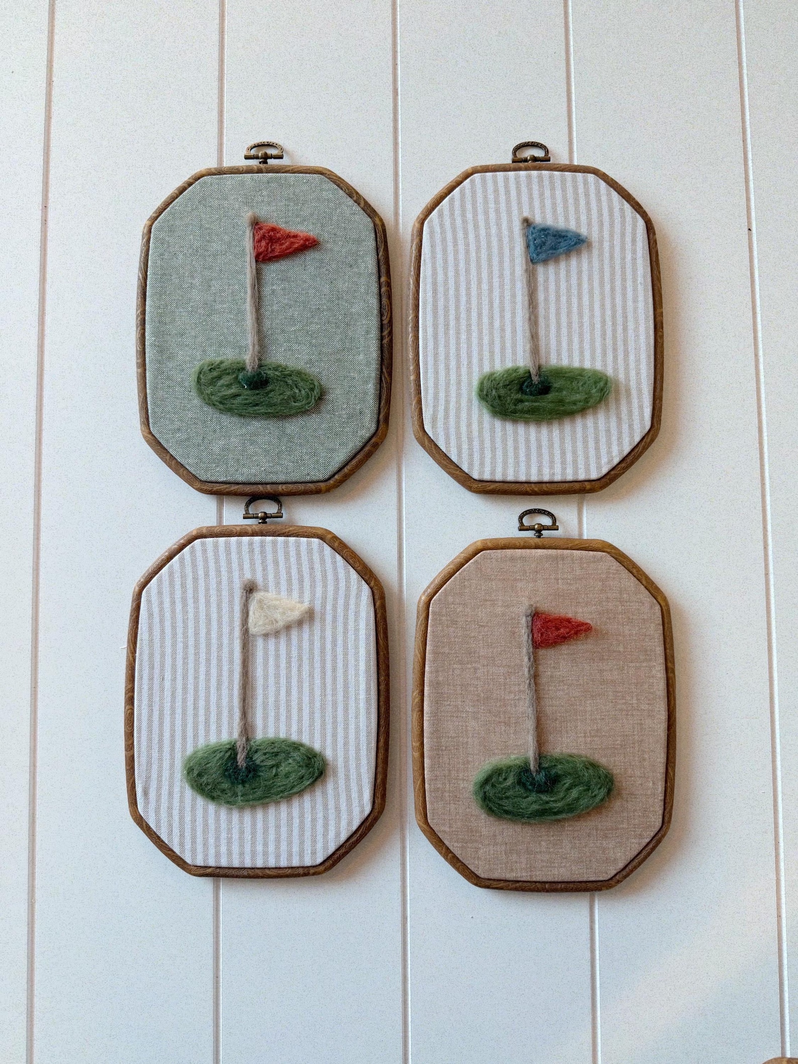 Golf Nursery Wall Art Set – Handmade Needle Felt Embroidery Hoops ...