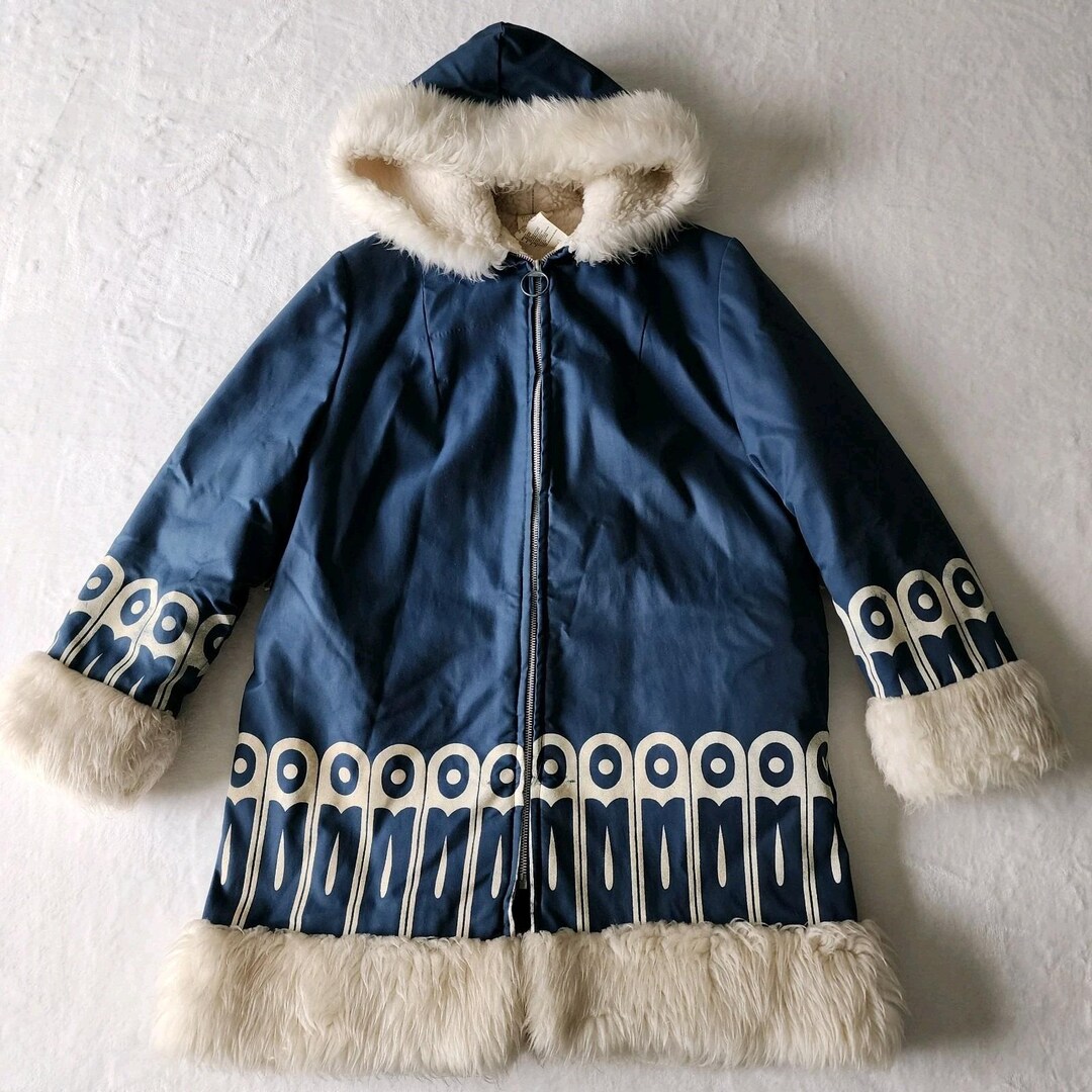 Vintage Inuit Parka Womens 12 Coat Indigenous Faux Fur Made in Canada ...