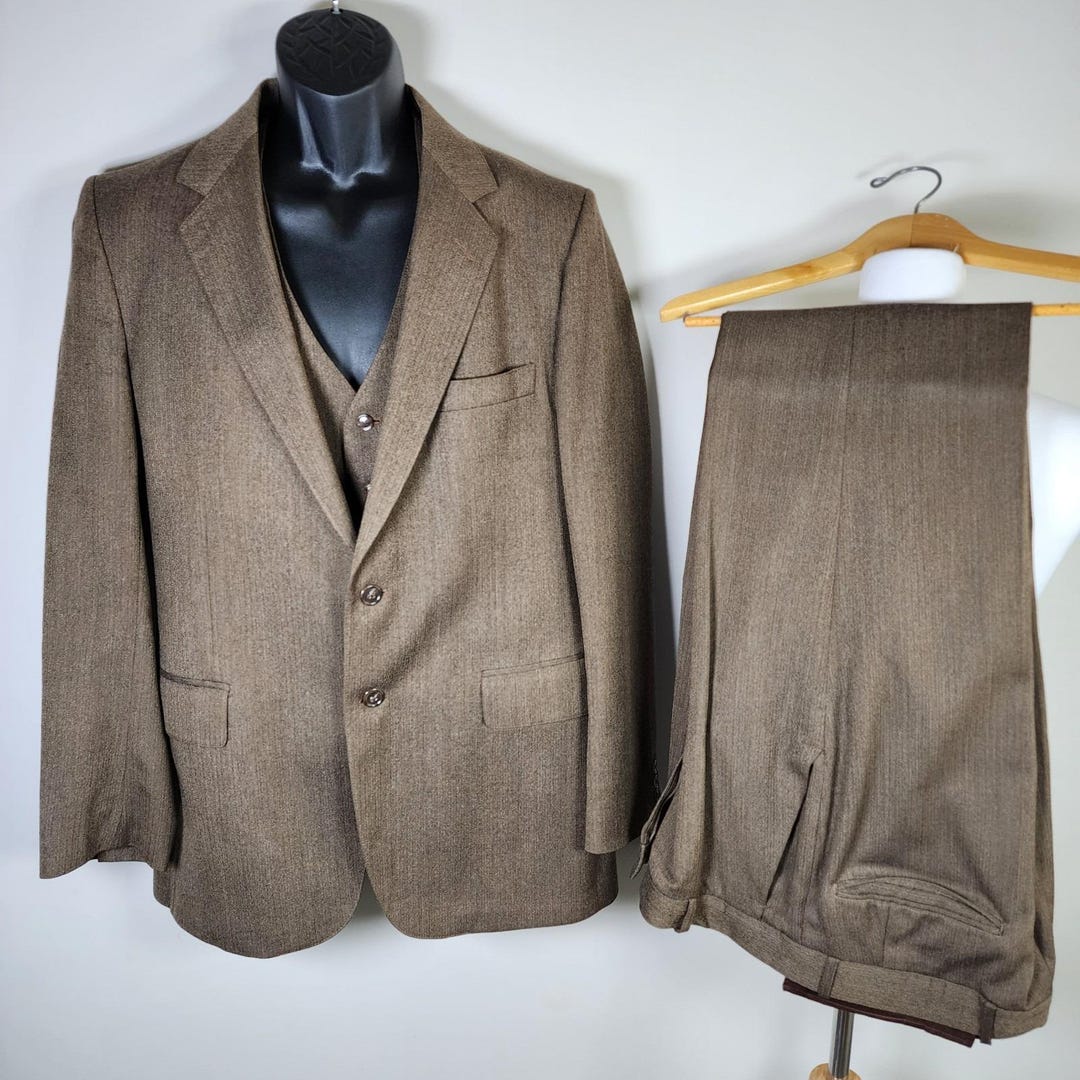 Vintage Sears 3 Piece Suit 40R Herringbone Tweed 100% Wool 70s Hipster ...