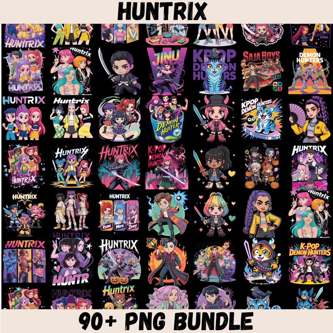 90 X Huntrix Kpop Demon Hunters Png Bundle, Kpop Idol Group Png Design ...