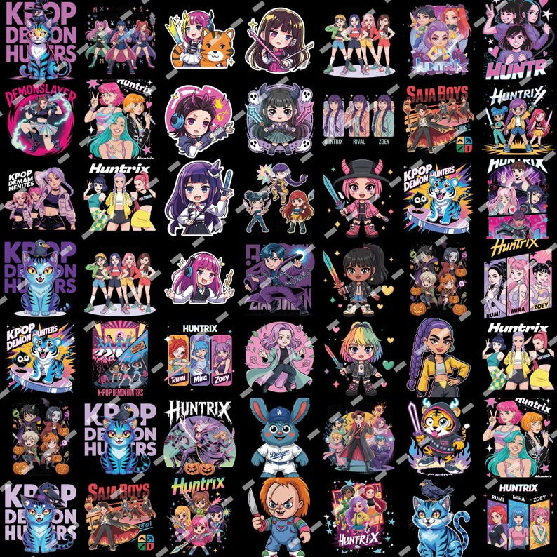 90 X Huntrix Kpop Demon Hunters Png Bundle, Kpop Idol Group Png Design ...