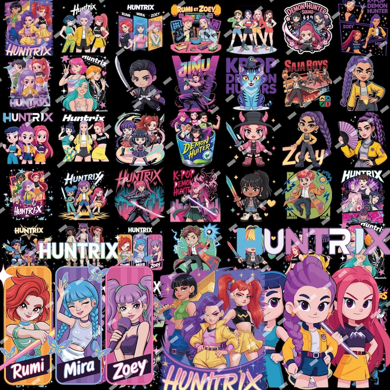 90 X Huntrix Kpop Demon Hunters Png Bundle, Kpop Idol Group Png Design ...