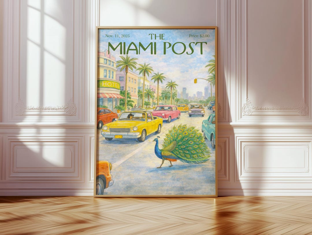 The Miami Post Magazine Cover Print, Retro New Yorker Style Poster ...