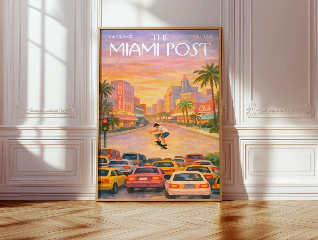 The Miami Post Magazine Cover Poster, Trendy Retro Editorial Wall Art ...