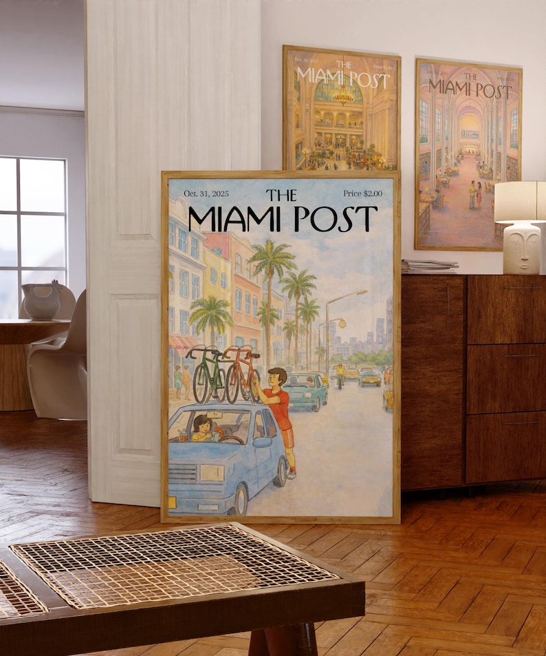 The Miami Magazine Cover Print, Retro Biking Travel Poster, Vintage ...