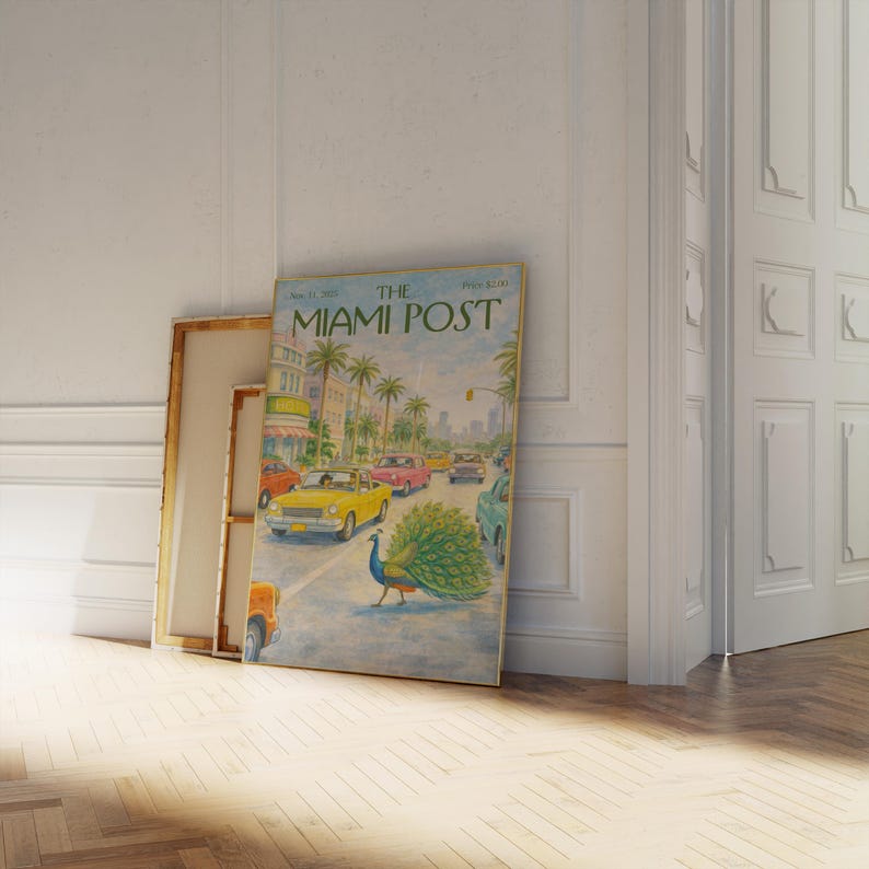 The Miami Post Magazine Cover Print, Retro New Yorker Style Poster ...