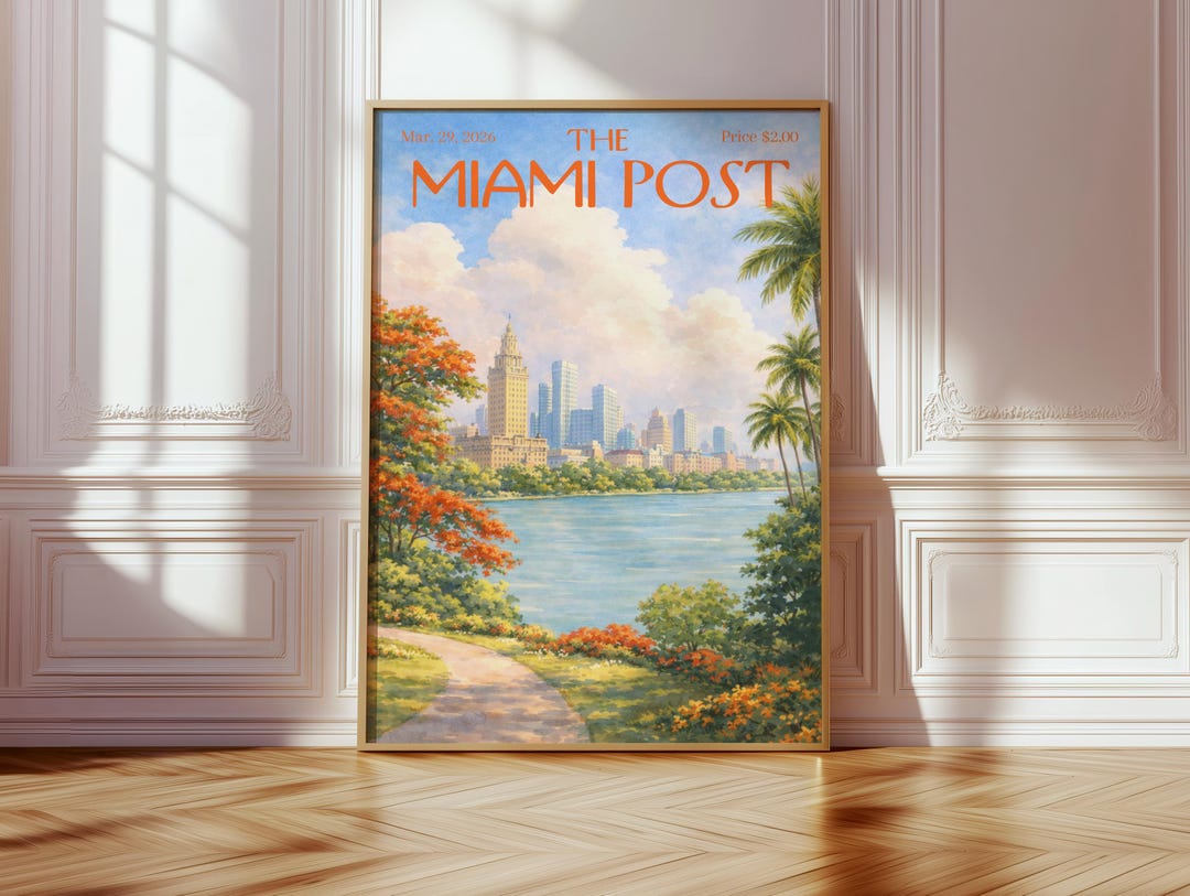 The Miami Post Magazine Cover Print, Neutral Style Wall Art, Vintage ...