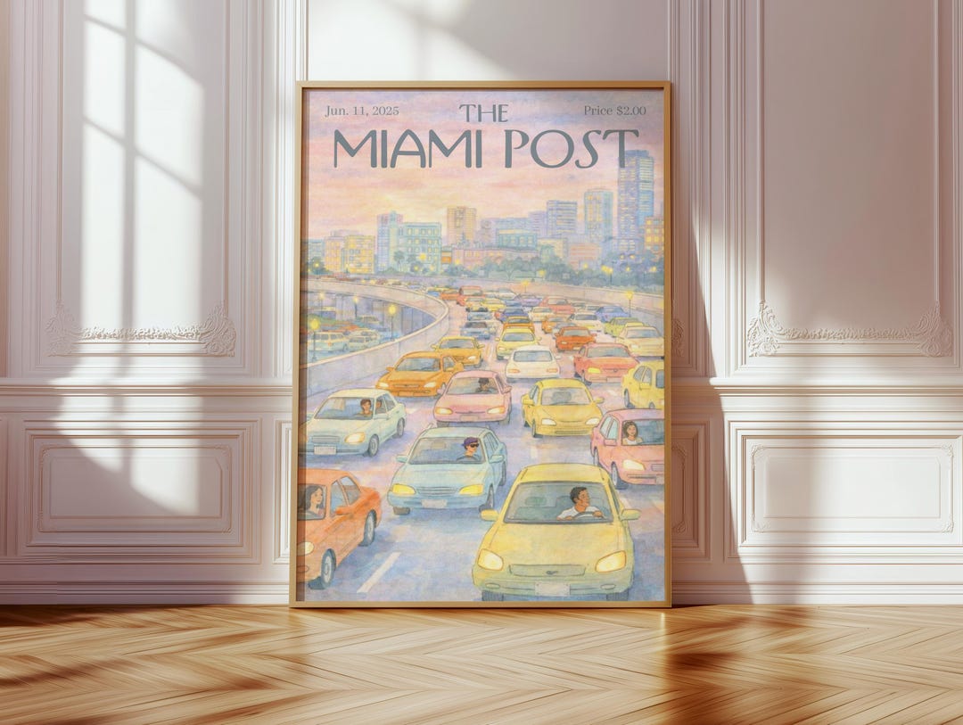 The Miami Post Magazine Cover Print, Retro Cars, Luxury Style Poster ...