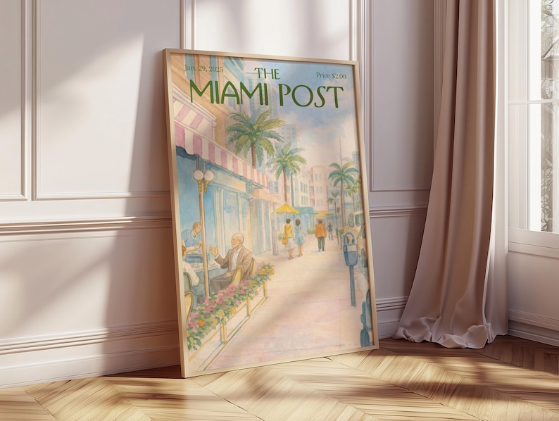 The Miami Post Magazine Cover Print, Trendy Retro Poster for Vintage ...
