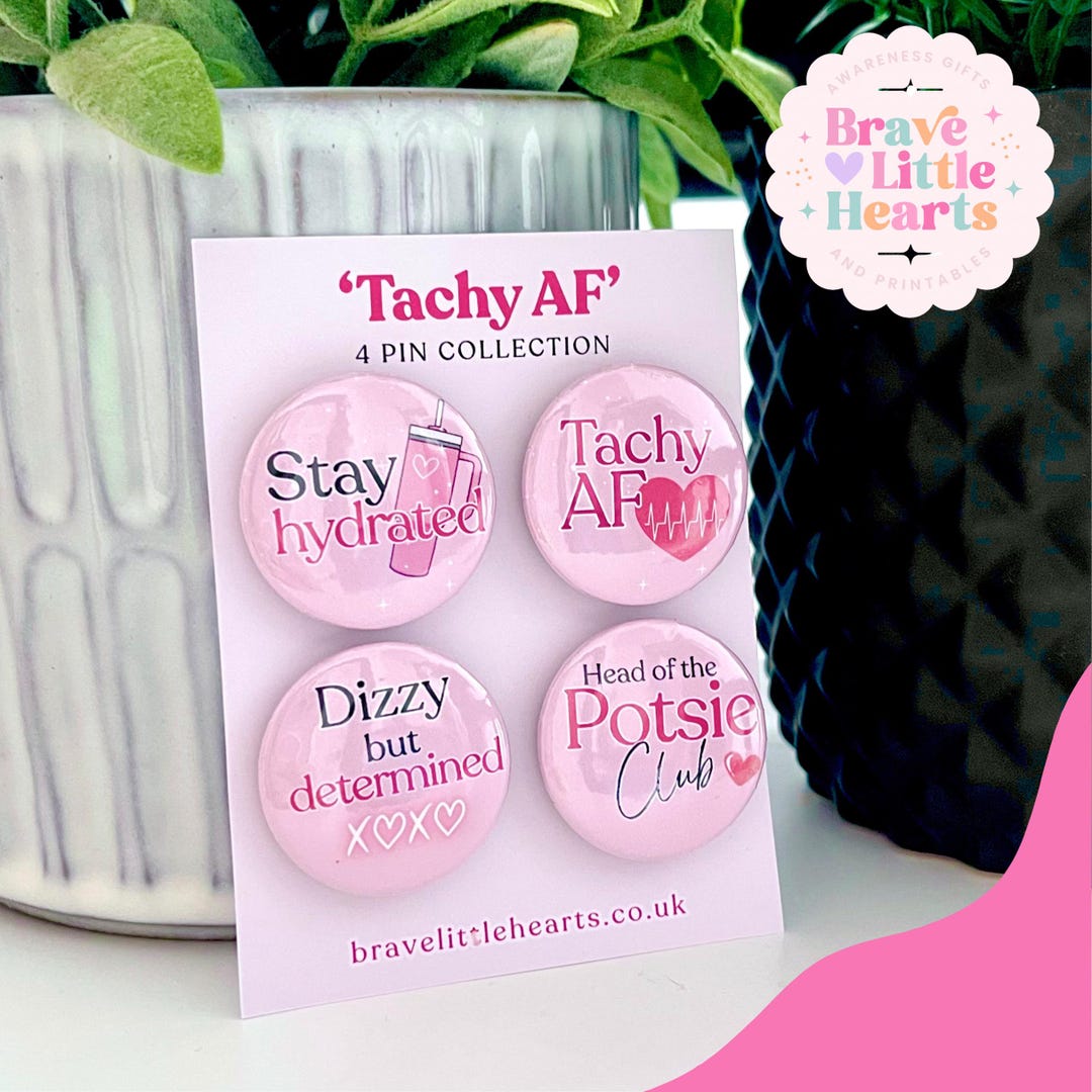 Tachy AF Pink Badges • Pots Awareness Badge Set • Cute Chronic ...