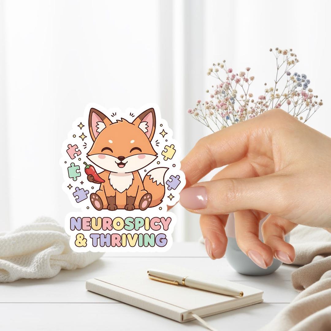 Neurospicy and Thriving Sticker – Cute Fox Autism Awareness Vinyl Decal ...