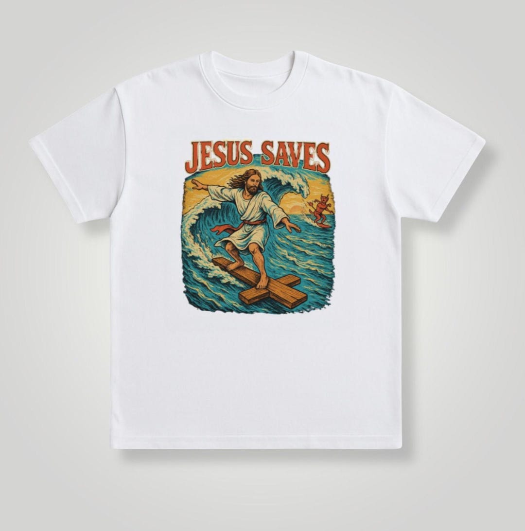 Jesus Surfing Shirt | Funny Christian Tee | Faith Humor Beach Shirt ...