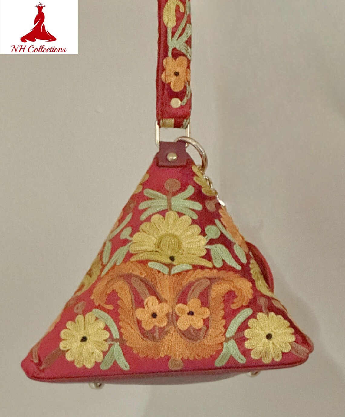 Women's Triangle Shaped Leather Purses With Kashmiri Aari Work - Etsy
