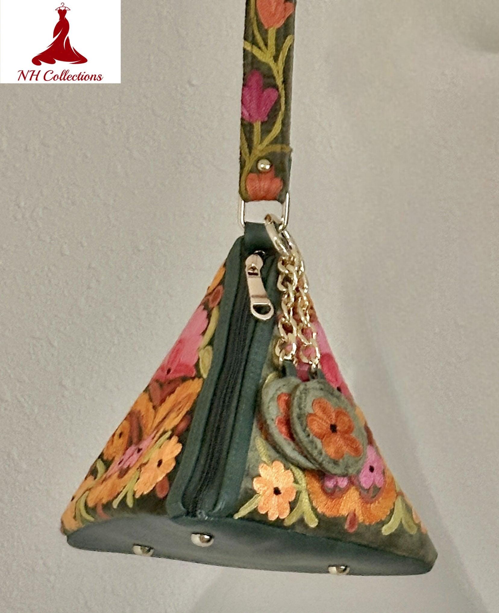 Women's Triangle Shaped Leather Purses With Kashmiri Aari Work - Etsy
