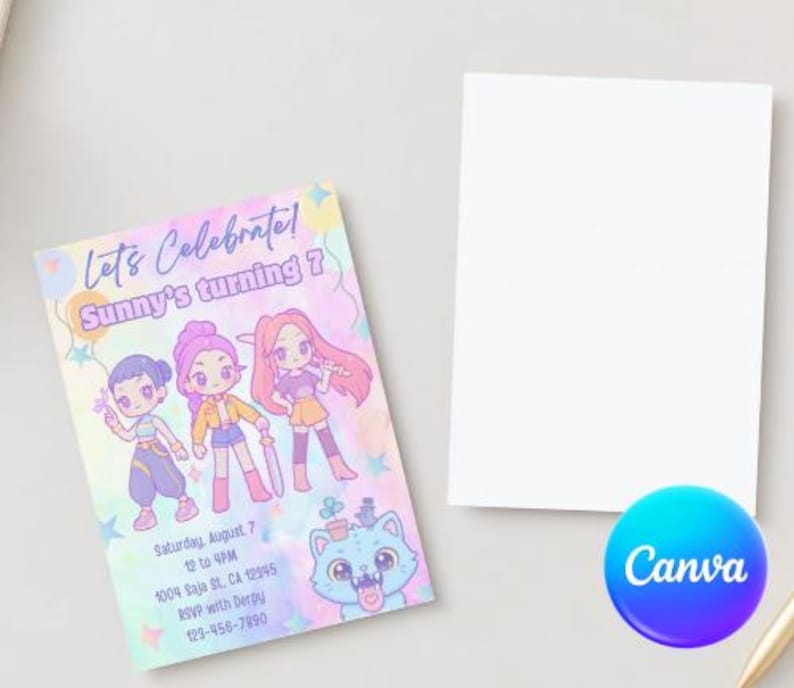 K-pop Hunters Girls Birthday Invite, Editable,instant Digital Download ...