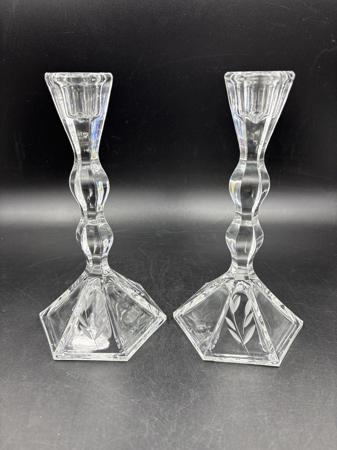 Princess House Royal Highlights Elegant Candlestick Pair Leaf Design ...