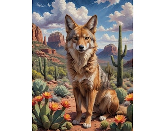 Poster Print, Desert Landscape Coyote Art, Sedona Inspired Wall Decor ...
