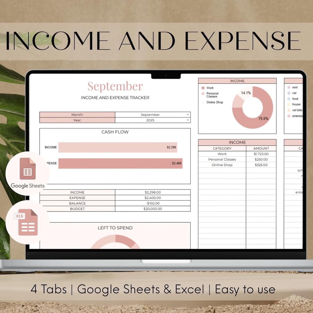 Google Sheets Income and Expense Tracker: Digital Budget Spreadsheet ...