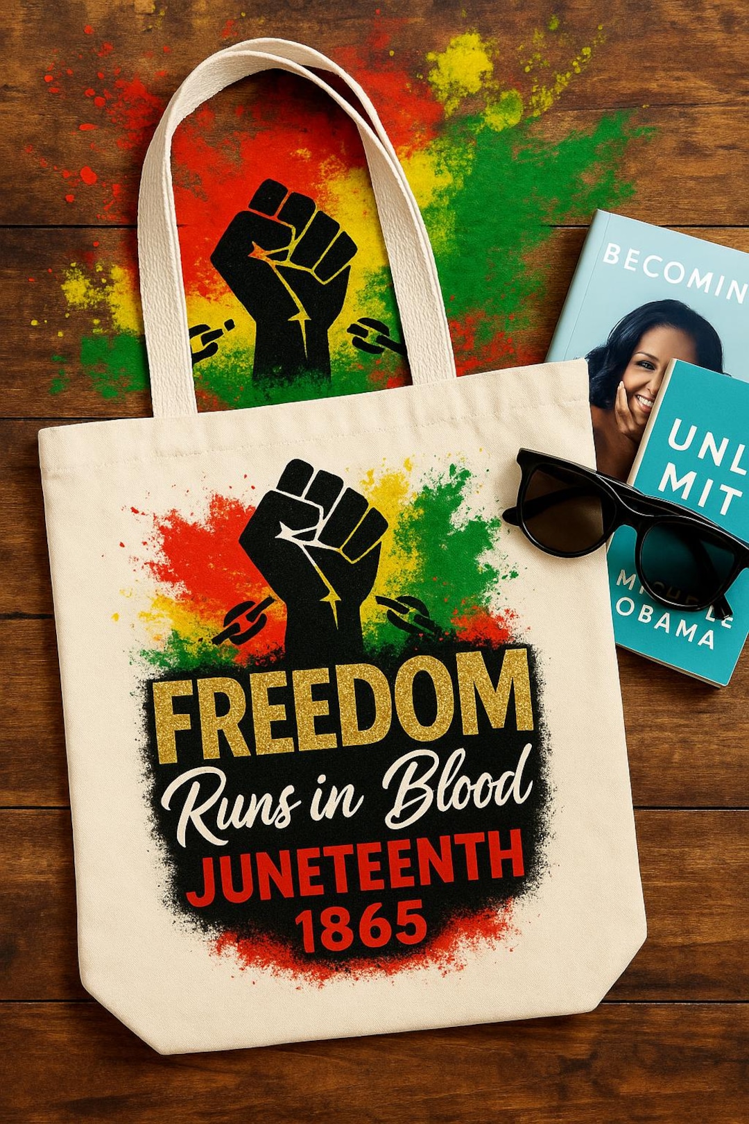 Juneteenth Tote Bag Design Freedom Runs in My Blood Afrocentric Pride ...