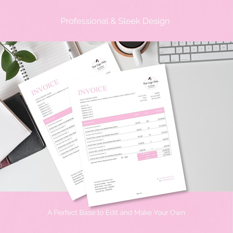 Editable Invoice Template for Small Business | Printable Professional ...
