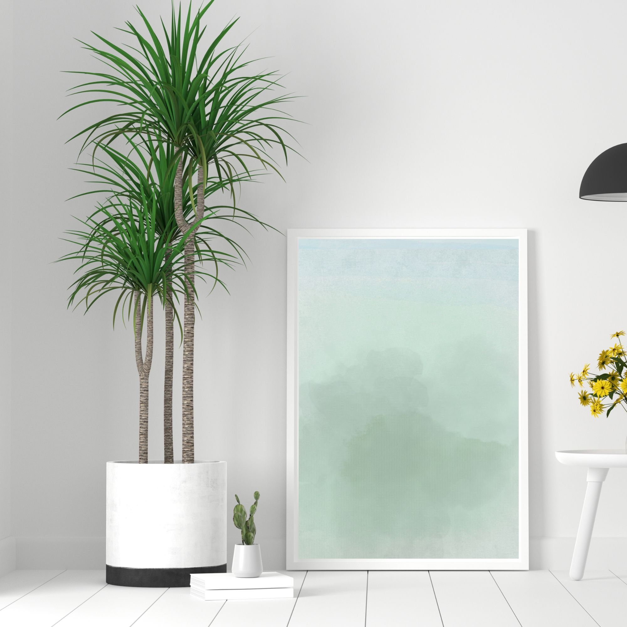Modern Mint Ombre Watercolor Printable Poster, Soft Gray Sage Green ...