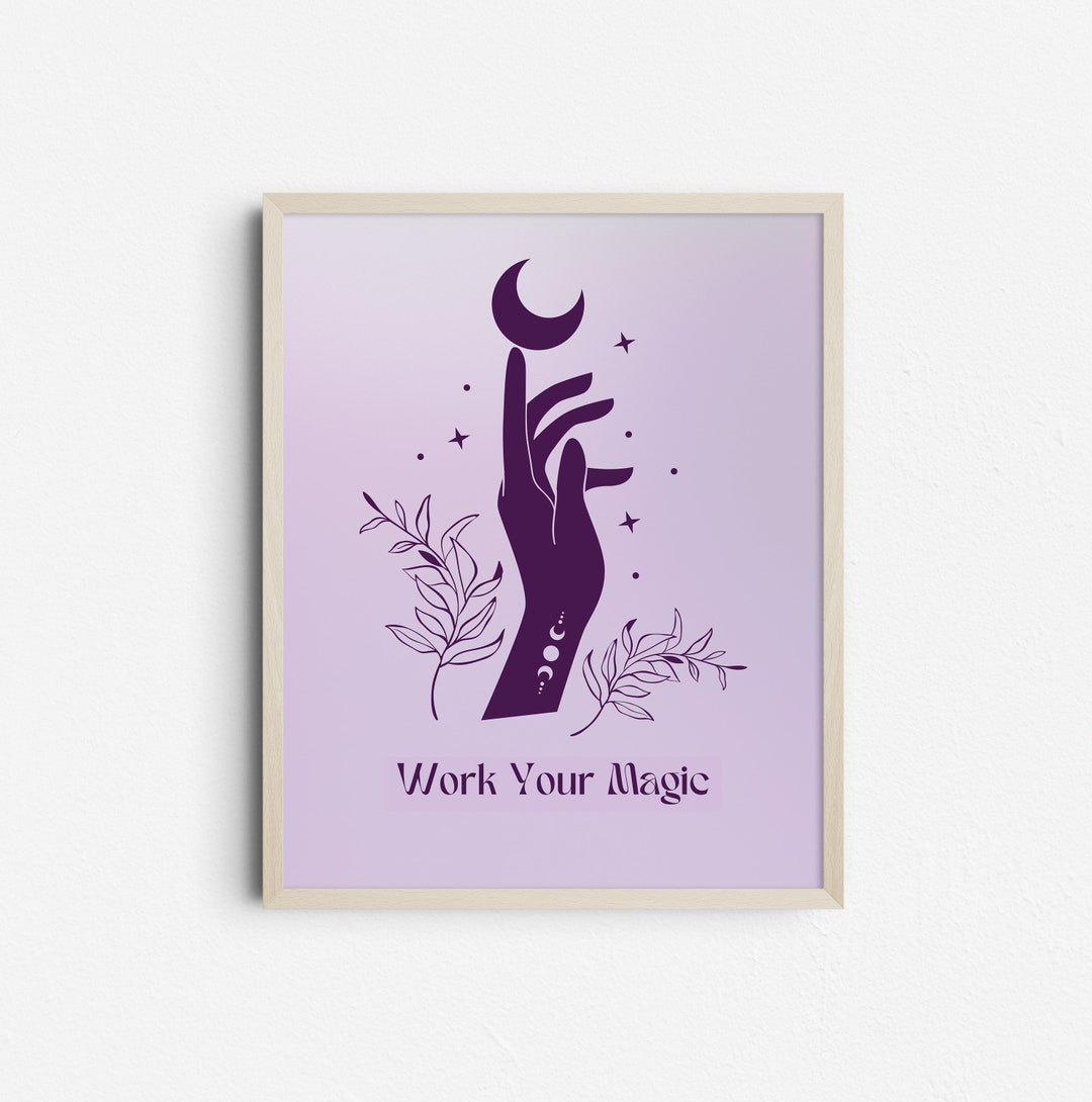 Hand and Moon Print: Work Your Magic, Bohemian Wall Art (digital ...