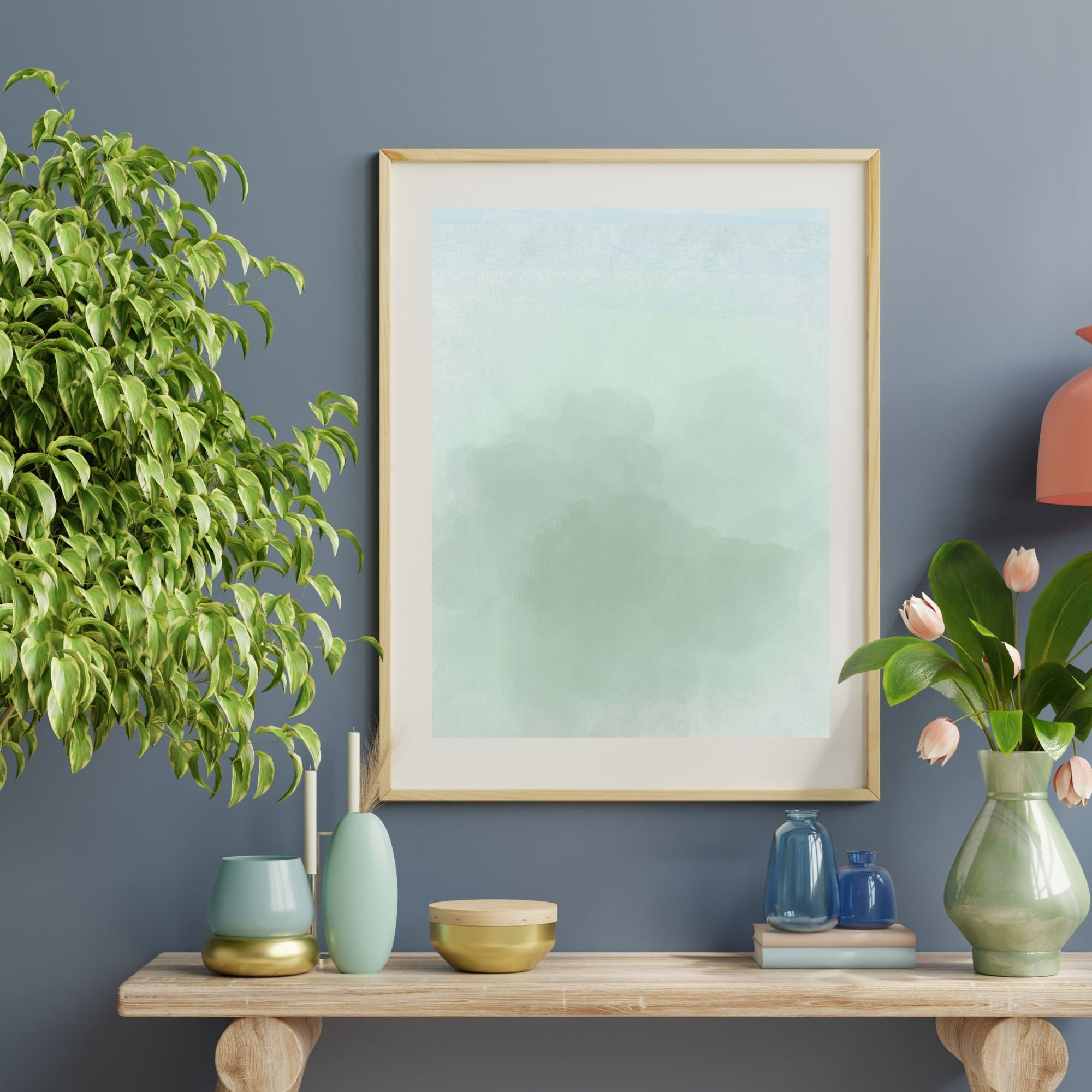 Modern Mint Ombre Watercolor Printable Poster, Soft Gray Sage Green ...