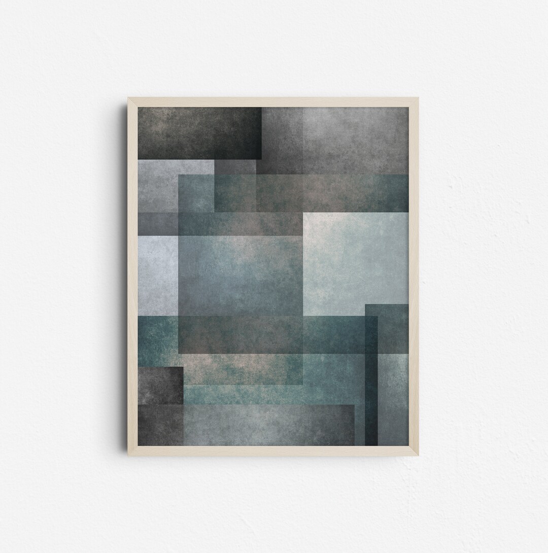 Printable Geometric Minimalist Art, Abstract Blue Gray Square ...