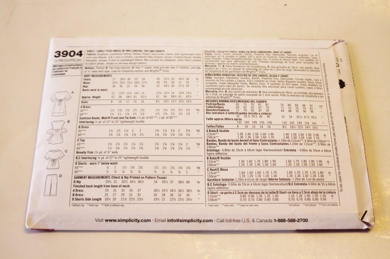 Simplicity 3904: Girls'/girls' Plus Dress in Two - Etsy