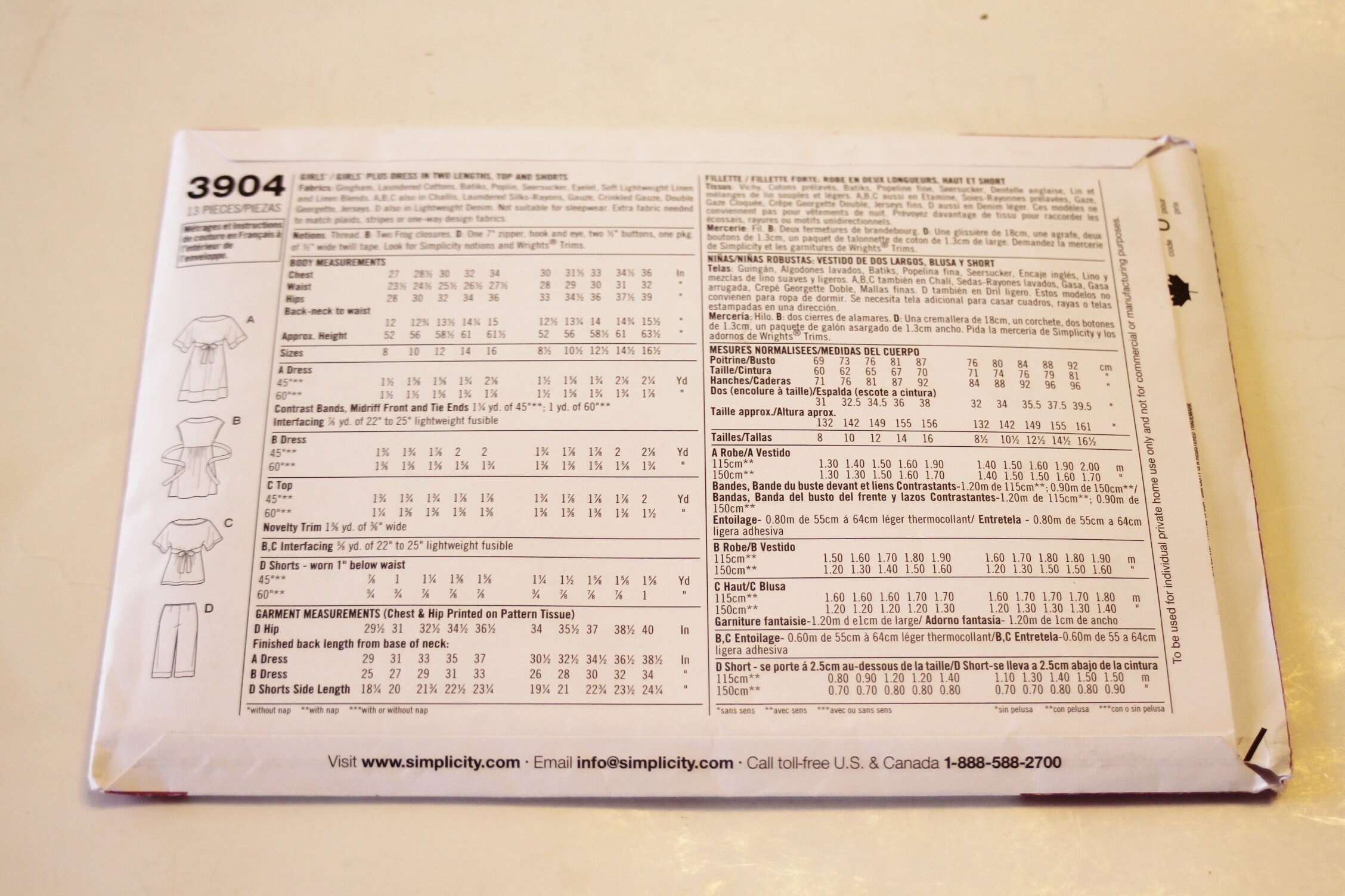 Simplicity 3904: Girls'/girls' Plus Dress in Two - Etsy