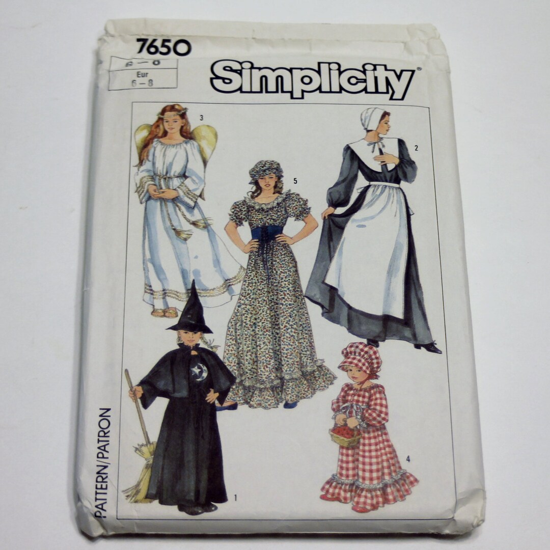 Simplicity 7650: Girl's Costumes Witch, Angel, Pilgrim, Pioneer Sizes 6 ...