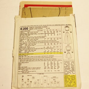 Mccall's 4166: Girls' Unlined Jacket, Skirt and Pants Size 8 UNCUT - Etsy