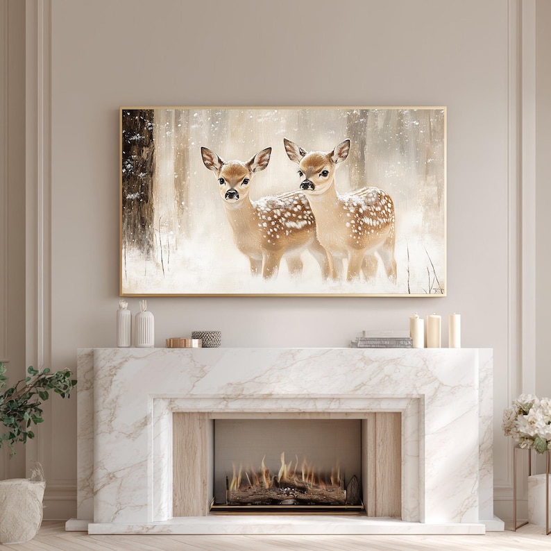 Rustic Deer Artwork for Samsung Frame TV, Neutral Woodland Home Decor ...