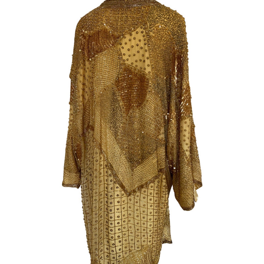 Vintage GOLD SEQUIN Duster Gold Beaded Coat, Opera Coat, Heavily ...