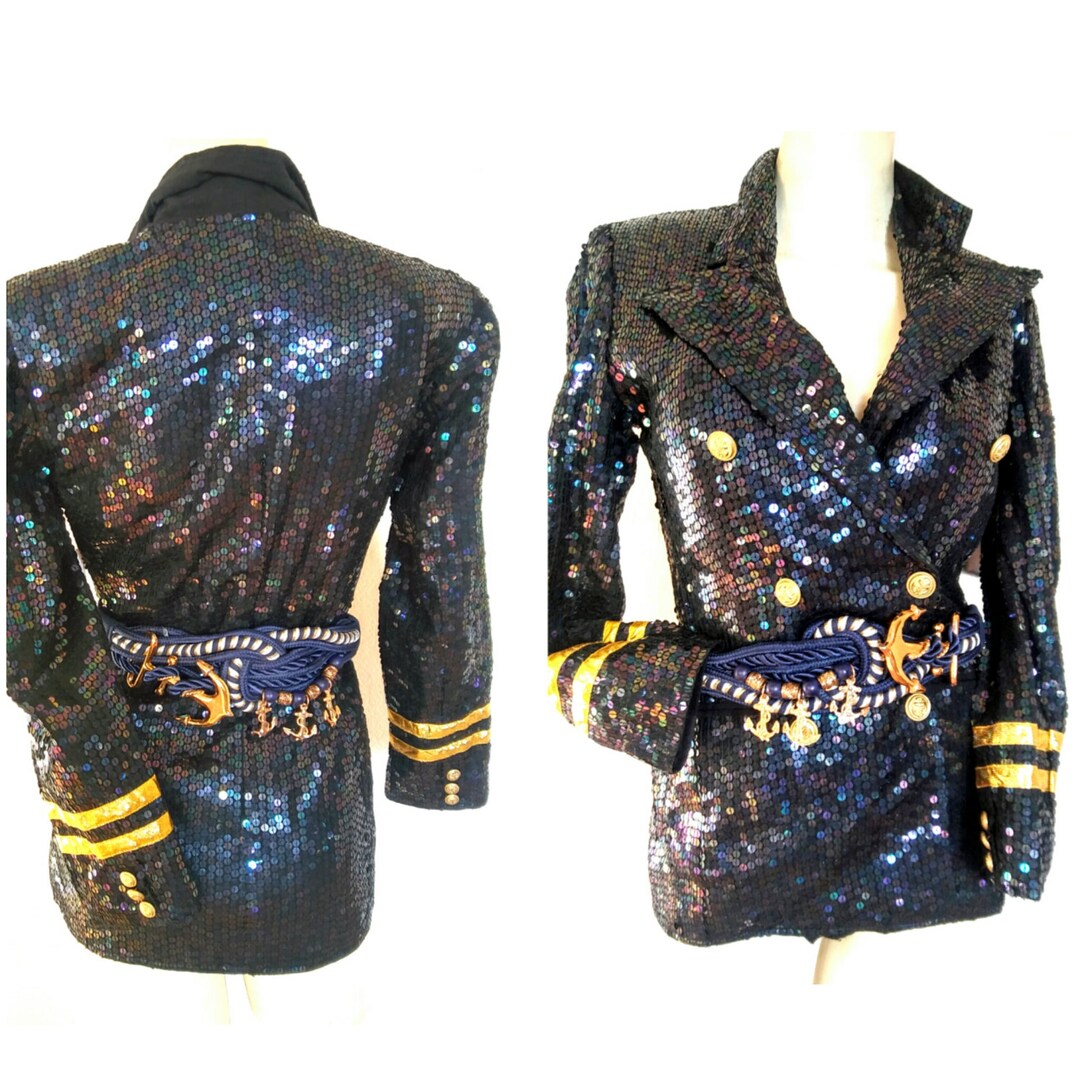 SANDY SATRKMAN Sequin Nautical Blazer Beaded Band Jacket Statment ...