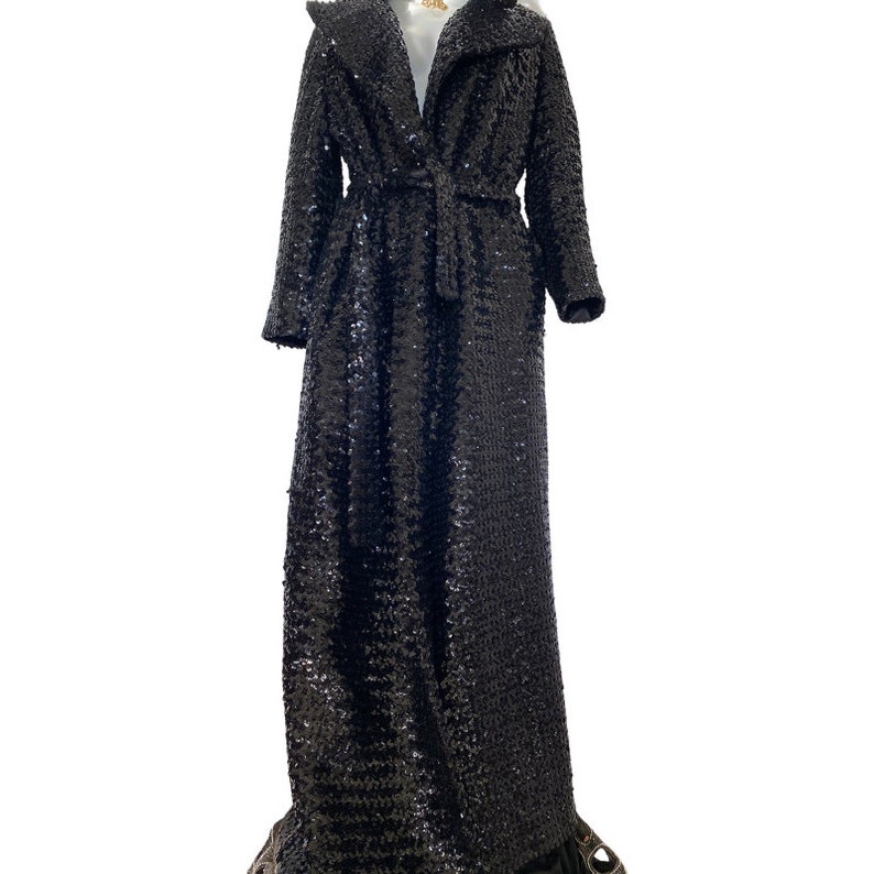 Rare 70's Vintage BLACK SEQUIN Duster Long Sequin Coat - Etsy