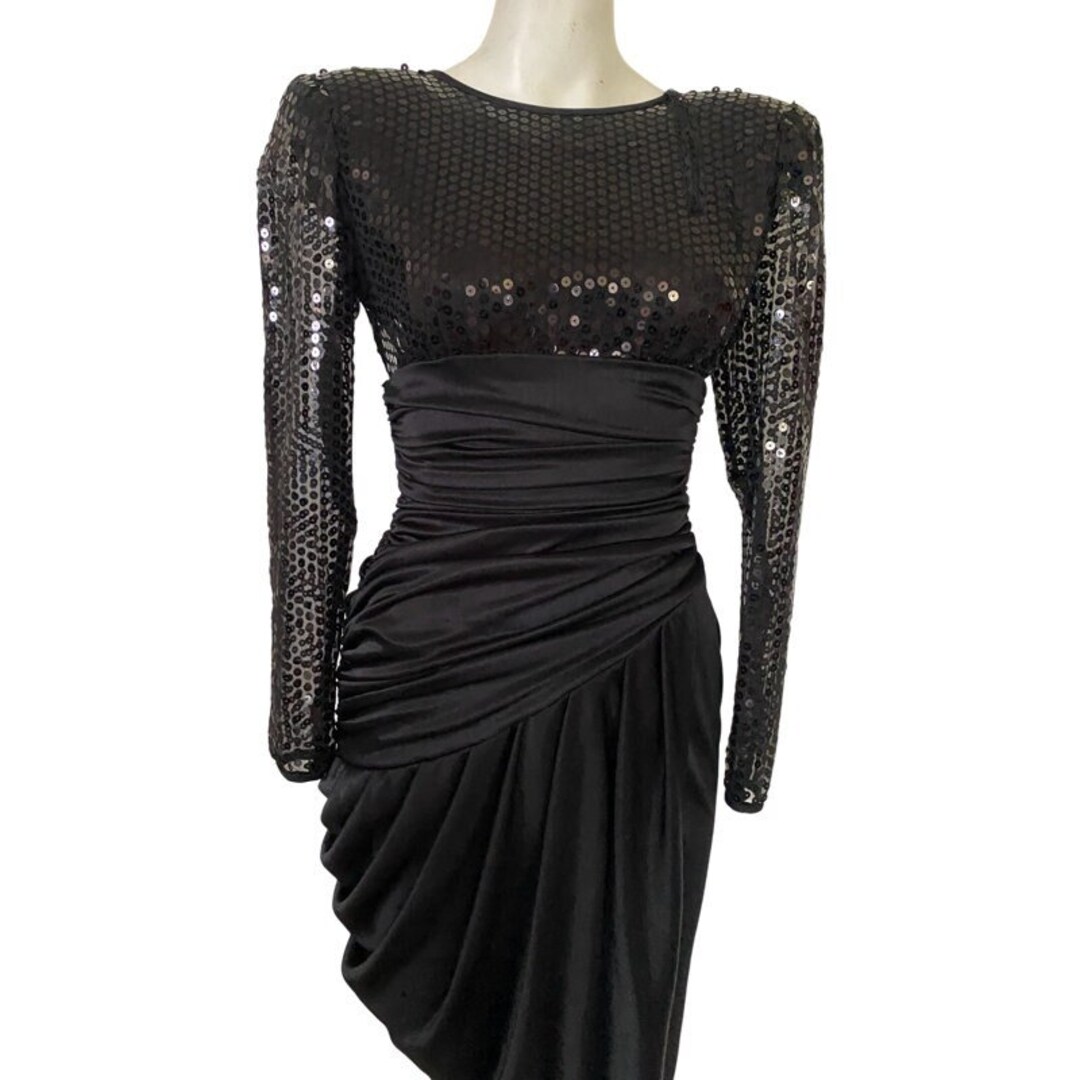 SHEER 90s DRESS Black Body-con Dress, Rouched Sequin Dress, Black Body ...