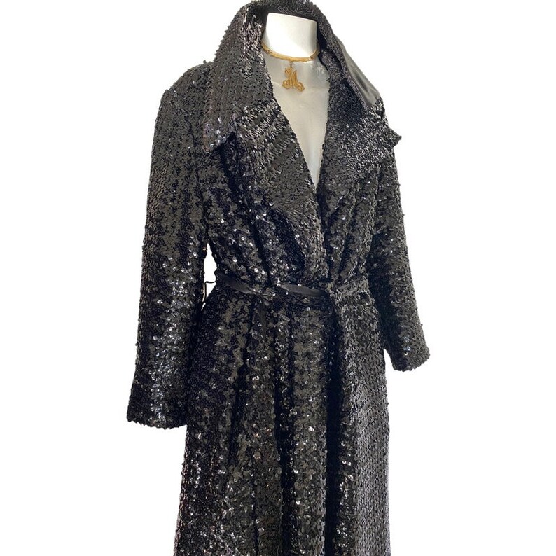 Rare 70's Vintage BLACK SEQUIN Duster Long Sequin Coat - Etsy