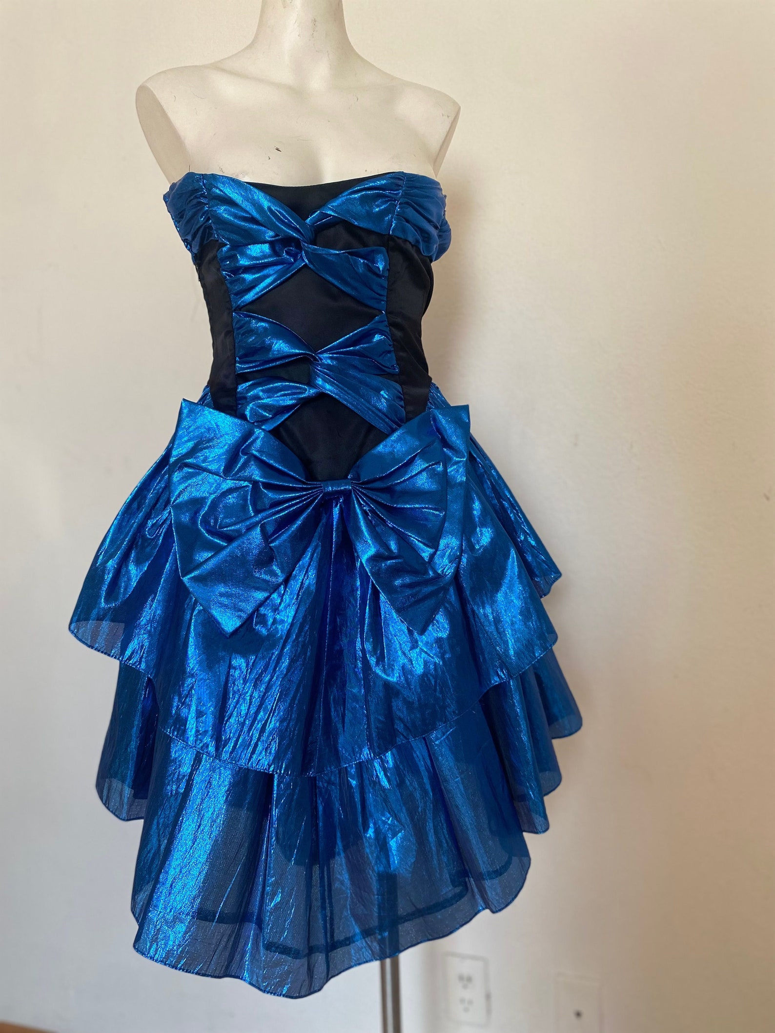 80's Vintage PROM DRESS 80's Prom Dress Metallic BLUE - Etsy