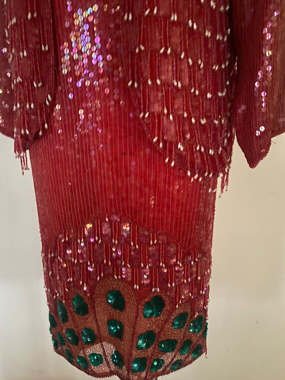 Vintage sequin dress, red beaded dress, sequin cockta… - Gem