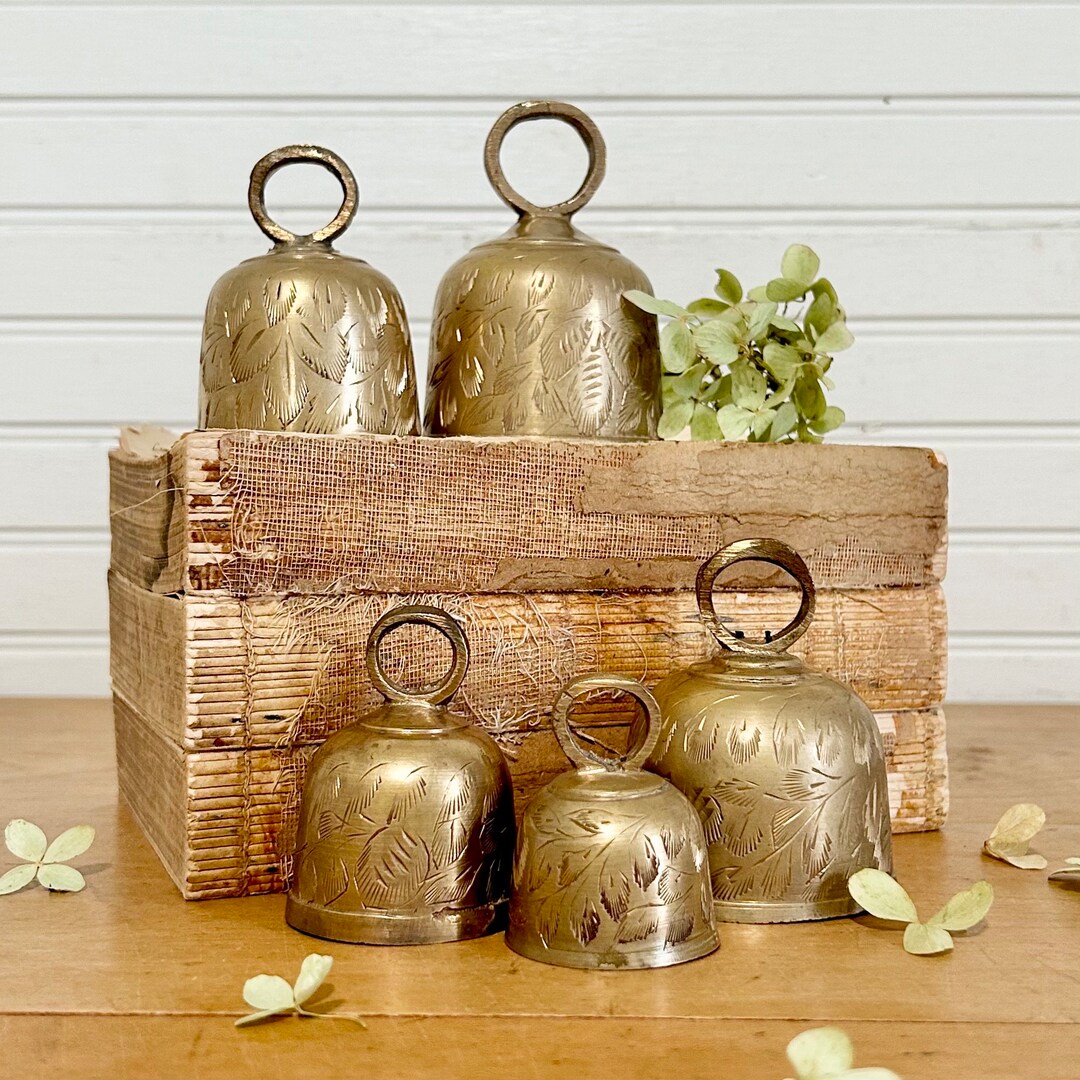 Set of 5 Etched Brass Bells Graduated in Size Made in India - Etsy