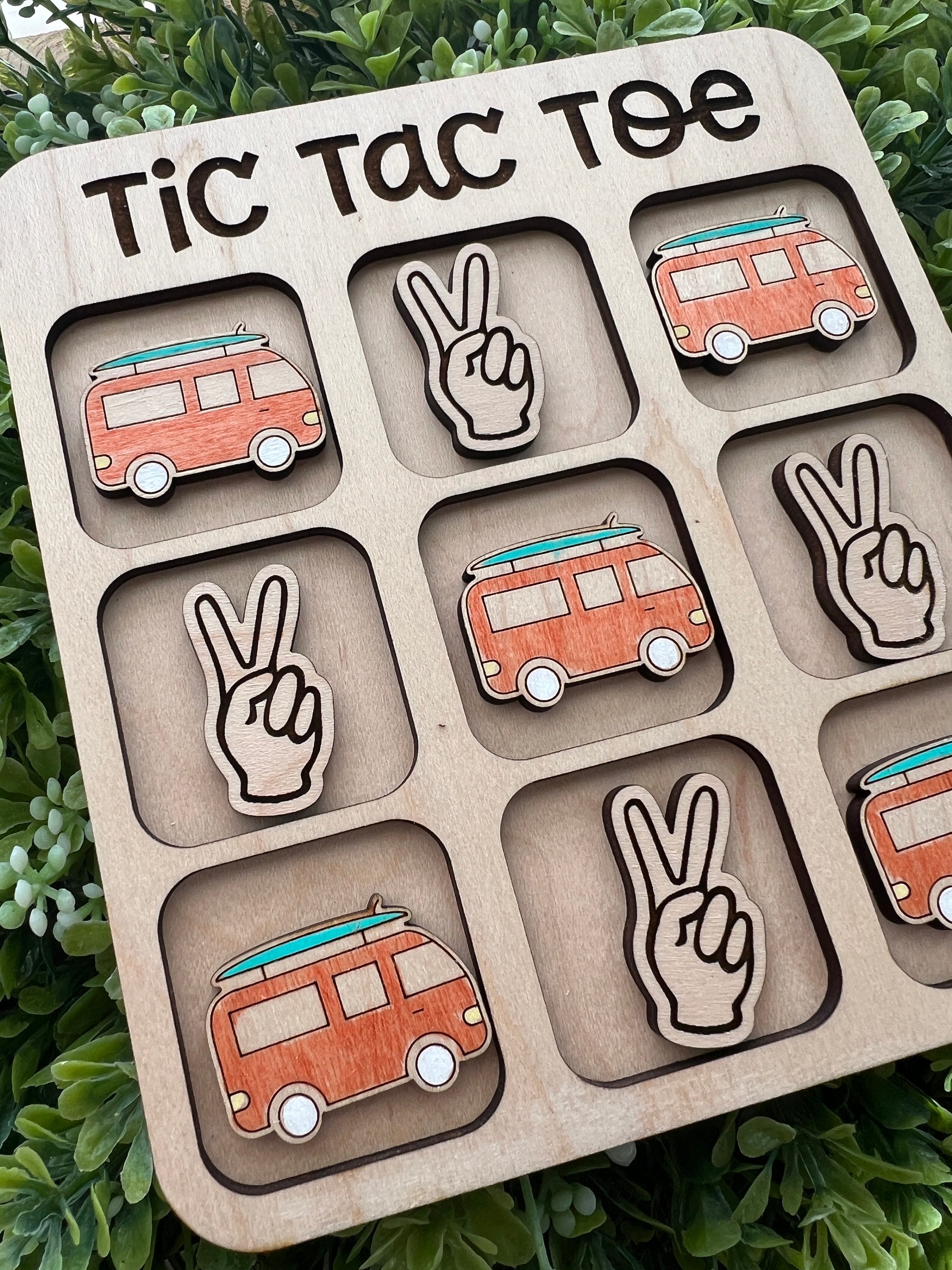 Van Peace Bus Fun Game of Tic Tac Toe All Wood Hand Painted Cat Dog ...