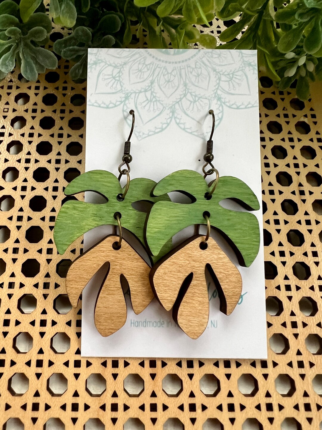 Boho Monstera Plant Wood Hand Painted Earring Jewelry - Etsy