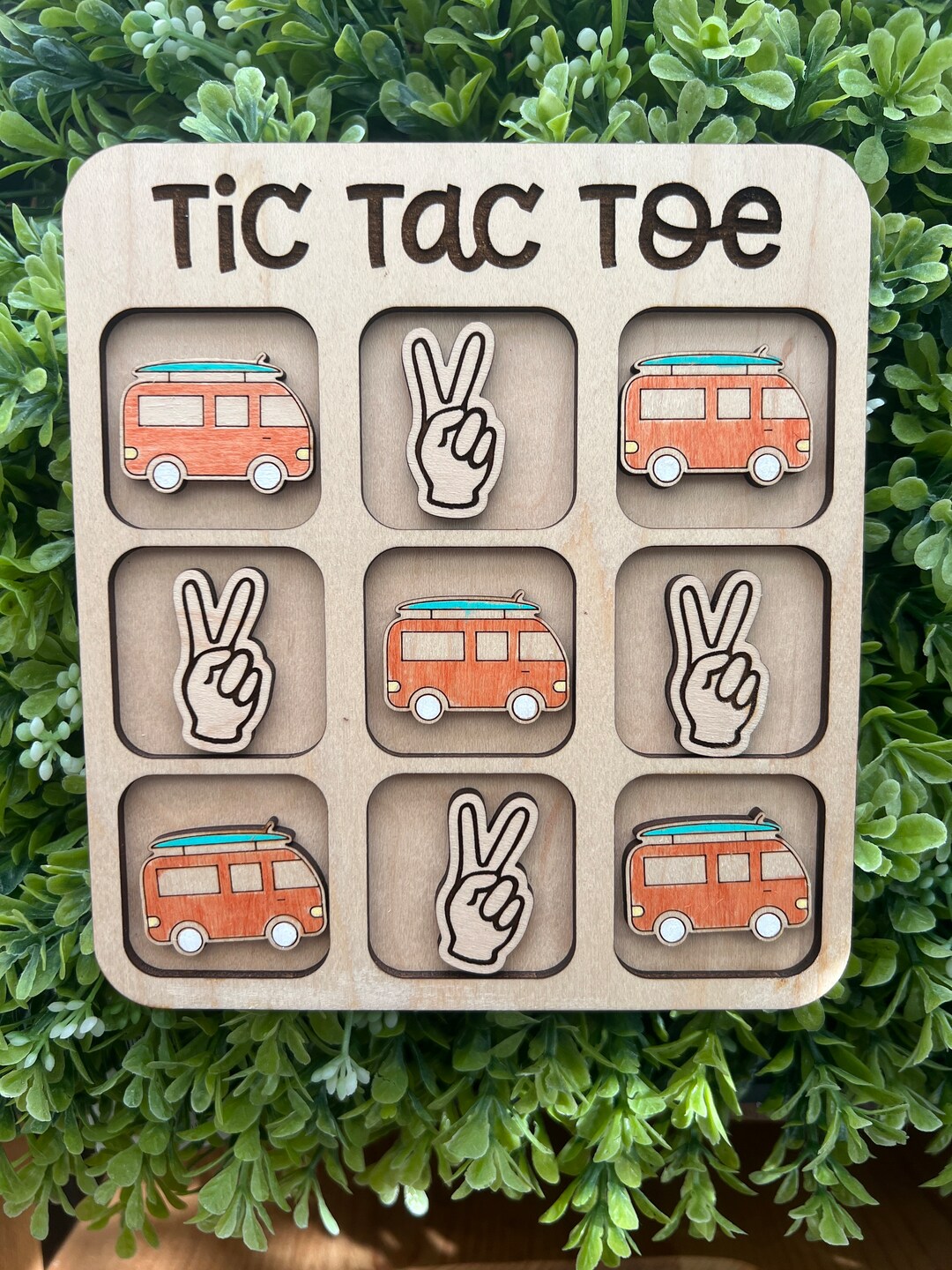 Van Peace Bus Fun Game of Tic Tac Toe All Wood Hand Painted Cat Dog ...