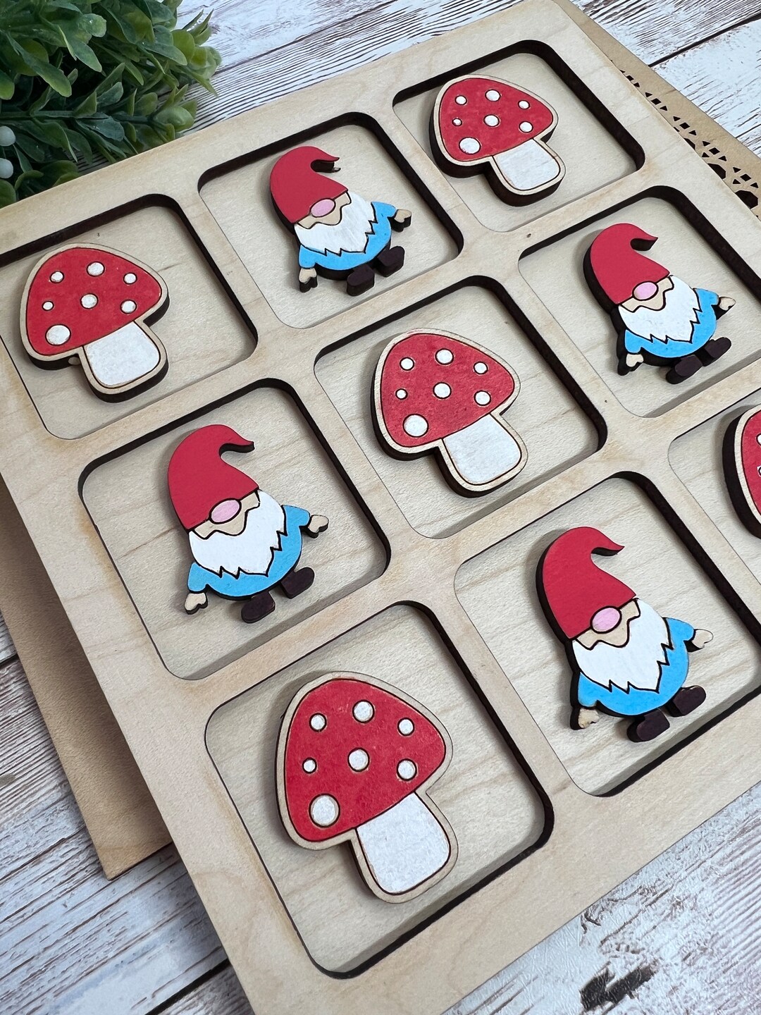 Mushroom Gnome Hand Painted Wood Tic Tac Toe Board - Etsy