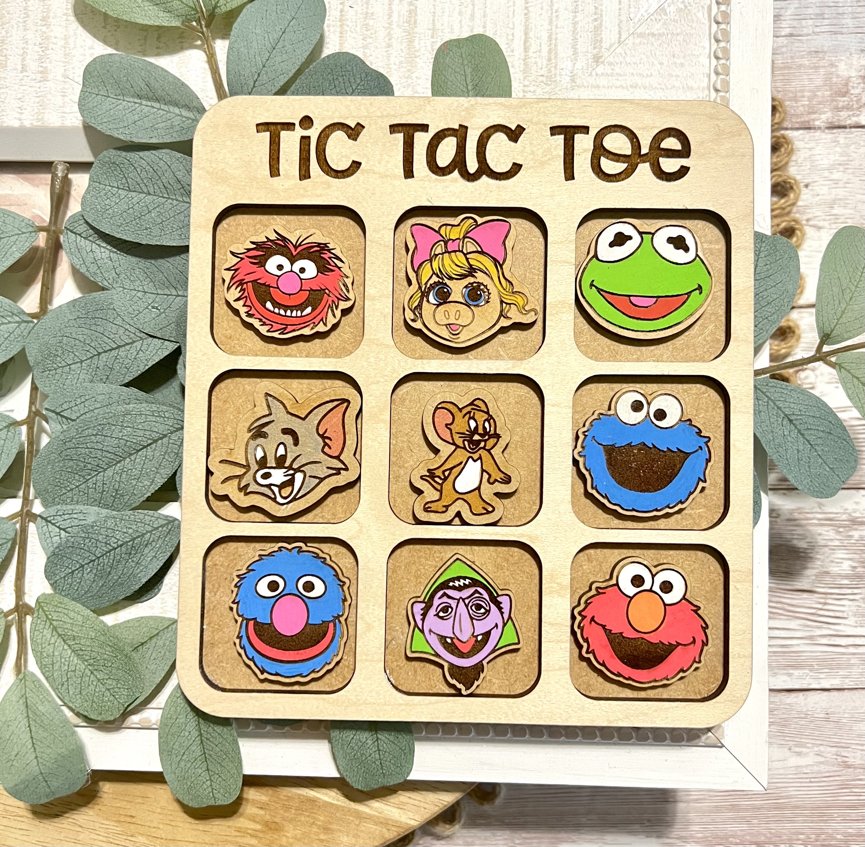Cartoon Characters Pick Two Characters Tic Tac Toe Board Wood ...