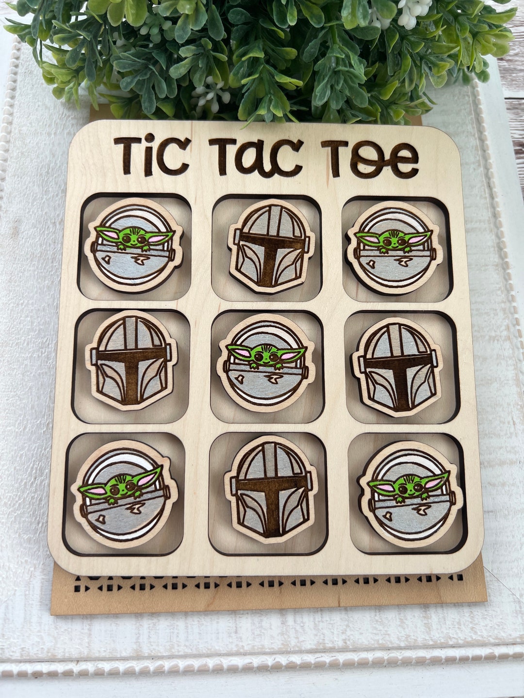 The Child and Mando Nerd Space Wars Hand Painted Wood Tic Tac Toe Board ...